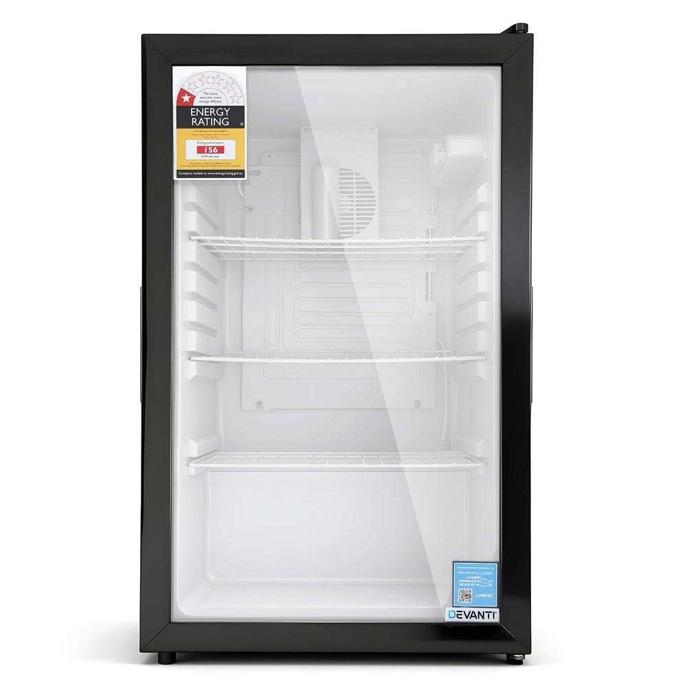 Devanti 105L Bar Fridge Glass Door Mini Fridge Countertop Cooler Black ...