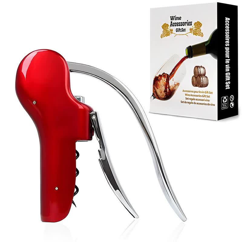 Red Ergonomic Lever-Action Corkscrew Wine Opener with Foil Cutter ...